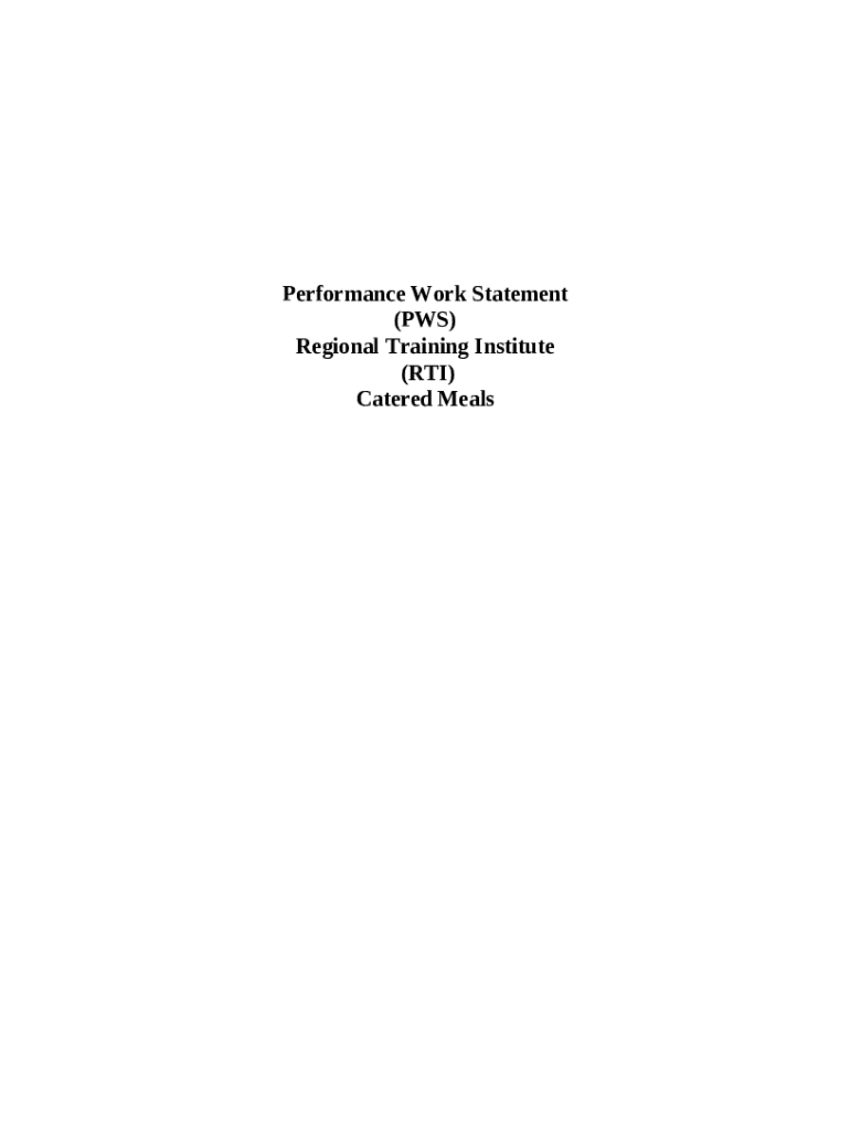 Perance Work Statement (PWS) Catering.pdf Doc Template | pdfFiller