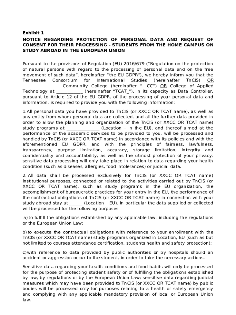 Exhibit 1 - European Union Notice and Consent - policies tbr Doc ...