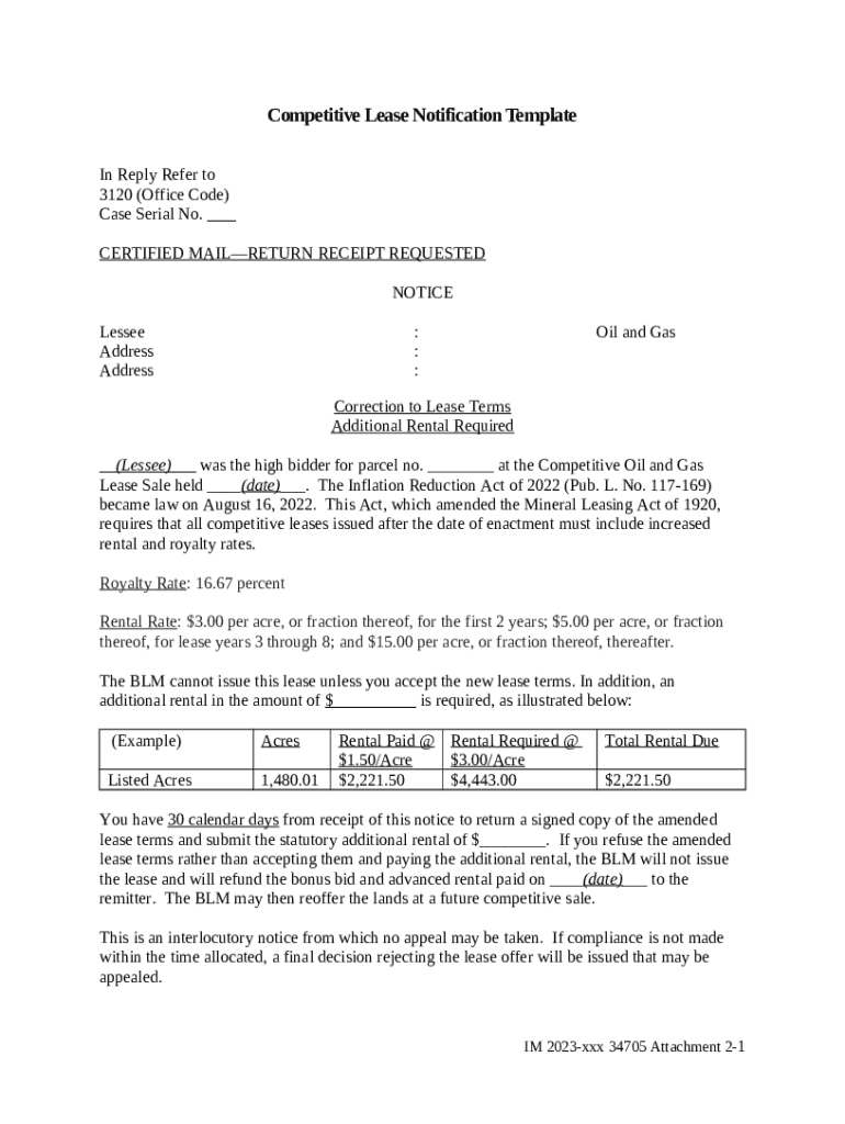 Competitive Lease Notification Template Doc Template | pdfFiller