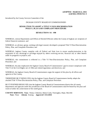 Title VI Non-Discrimination Policy, Plan and Complaint ... - bc ingham Doc Template | pdfFiller