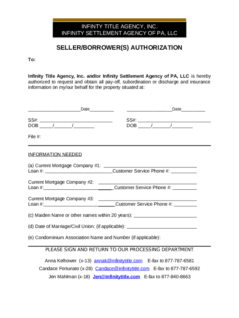 seller's/borrower's authorization - Priority Title Doc Template | pdfFiller