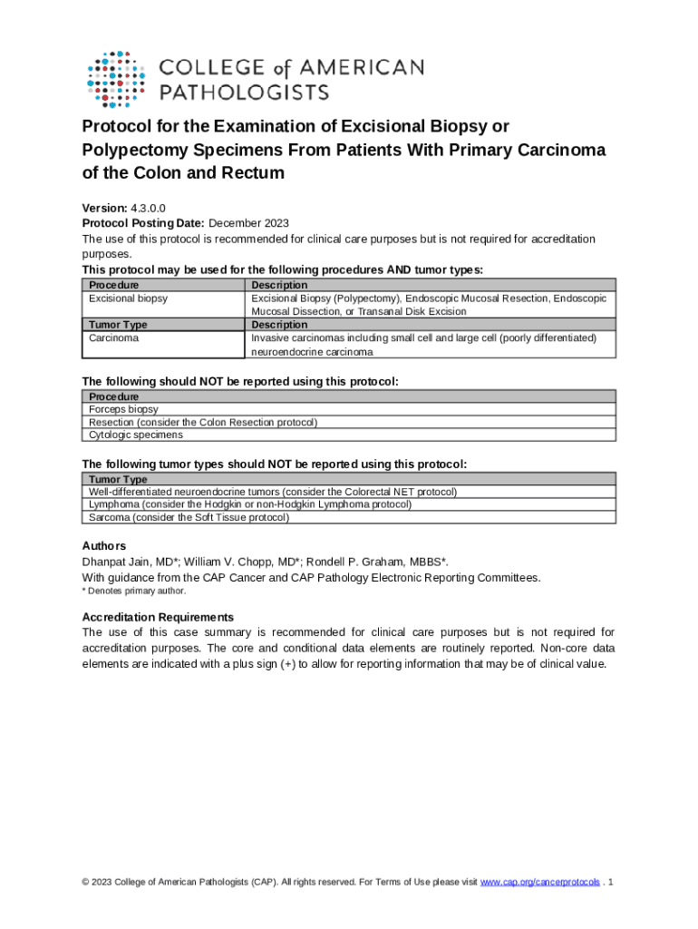 Protocol for the Examination of Excisional Biopsy or ... Doc Template | pdfFiller