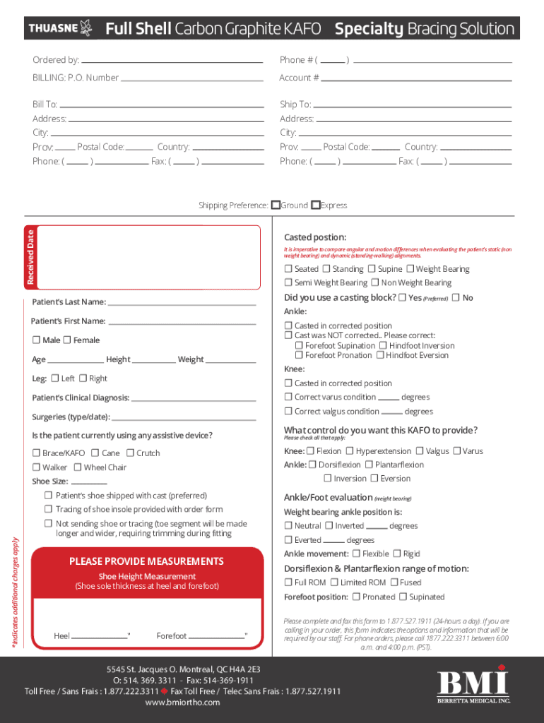 Fillable Online Premier KAFO - Townsend Design Fax Email Print - pdfFiller