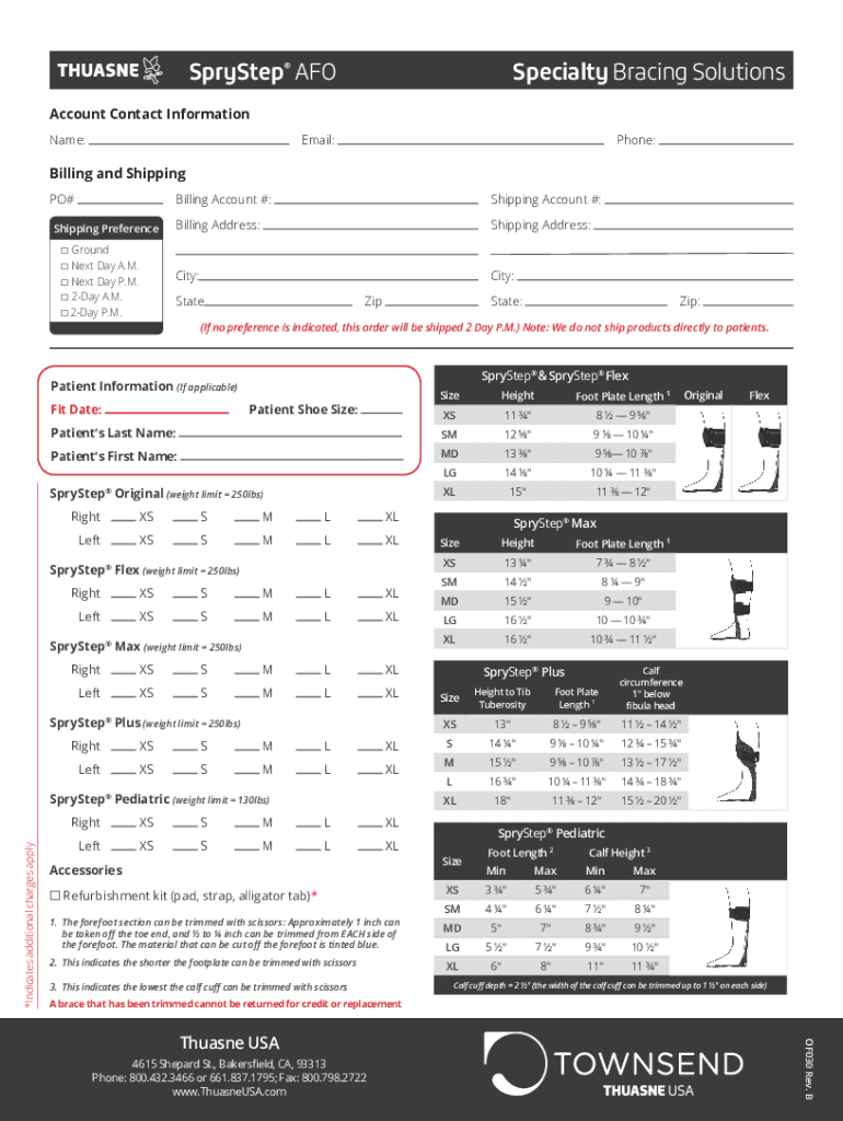 Fillable Online Fillable SpryStep AFO Specialty Bracing Solutions Fax Email Print - pdfFiller
