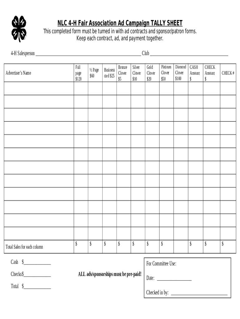 NLC-Ad-Campaign-Tally-sheet-2022. ... Doc Template | pdfFiller