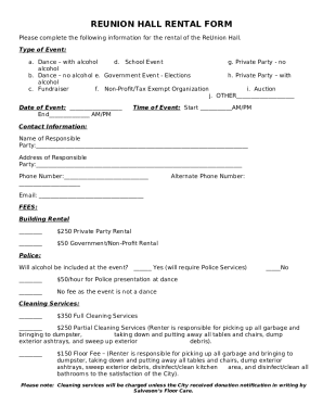 Please complete the following ination for the rental of the ReUnion ...