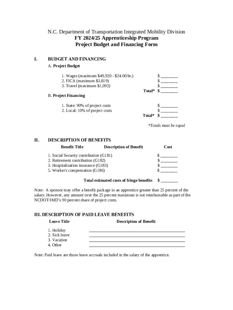 FY24-25 Apprenticeship Project Budget and Financing . Apprentice ...