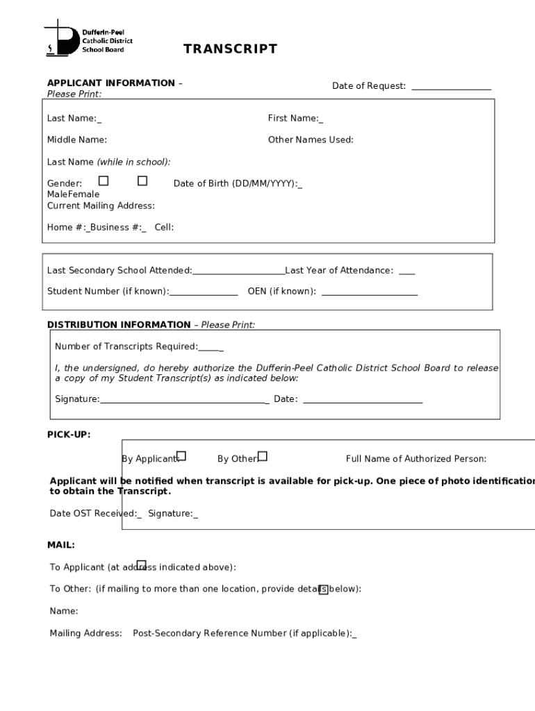 transcript request ordering a transcript Doc Template | pdfFiller