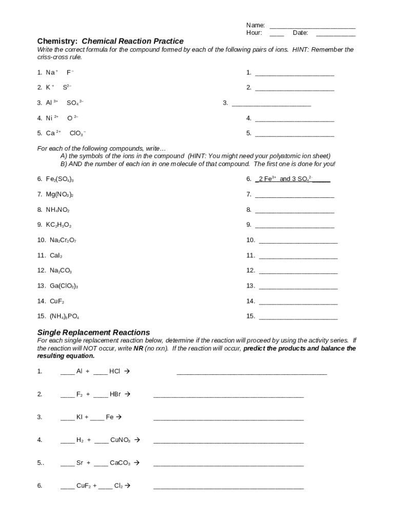 Ions in Chemical ulas. Chemistry Doc Template | pdfFiller