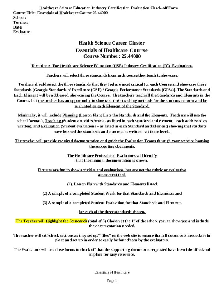 Essentials of Healthcare check off Doc Template | pdfFiller