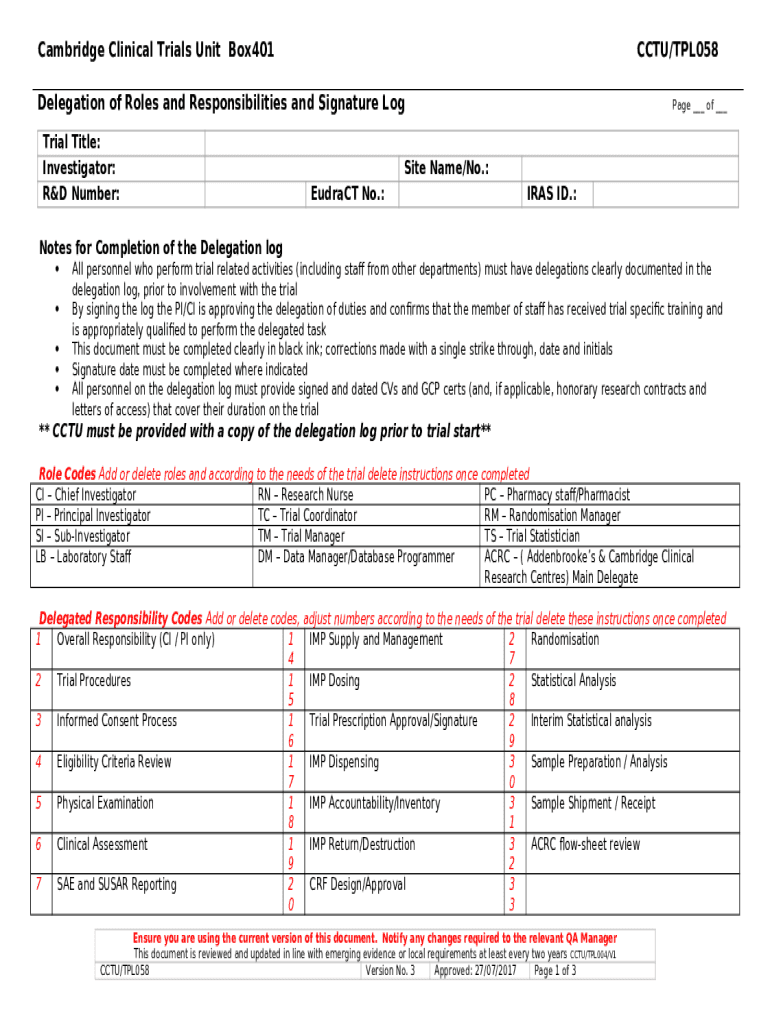 Researchers Guide to appropriate Delegation of Duties for ... Doc Template | pdfFiller