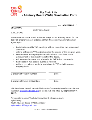 Youth Advisory Board Nomination Doc Template | pdfFiller