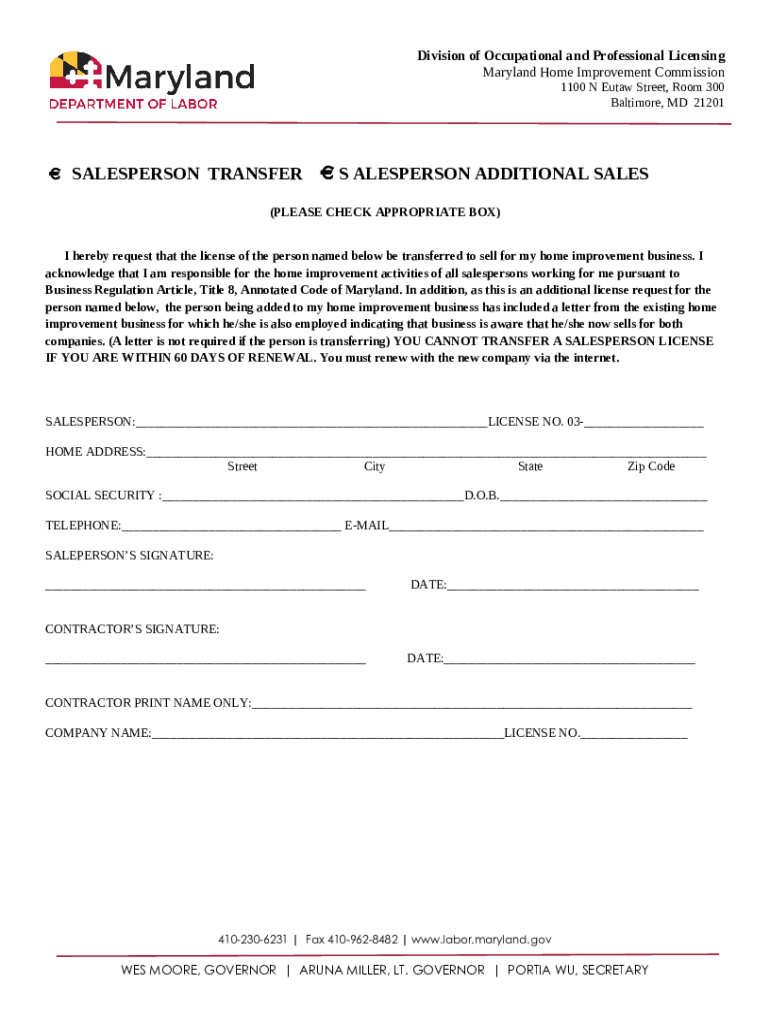Salesperson Transfer Doc Template | pdfFiller