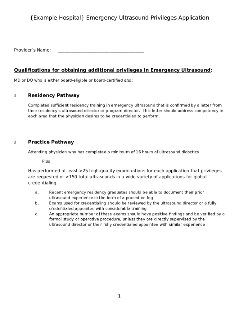 Example Hospital Emergency Ultrasound Privileges Application Doc ...