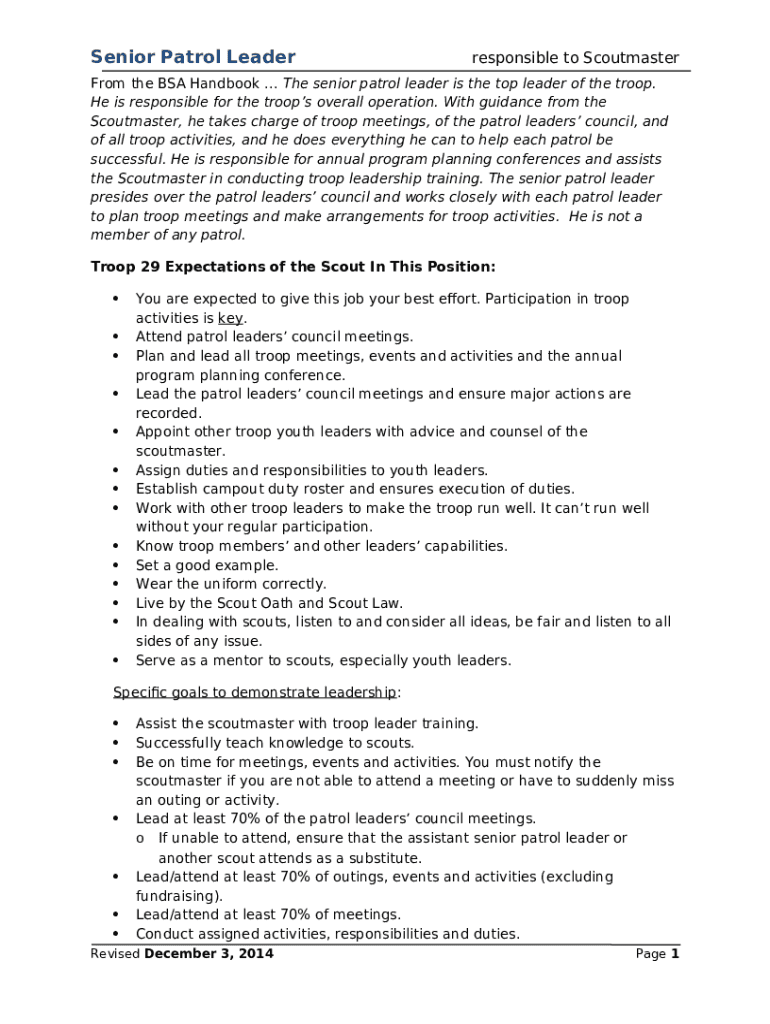 Senior Patrol Leader - Troop Leader Resources Doc Template | pdfFiller