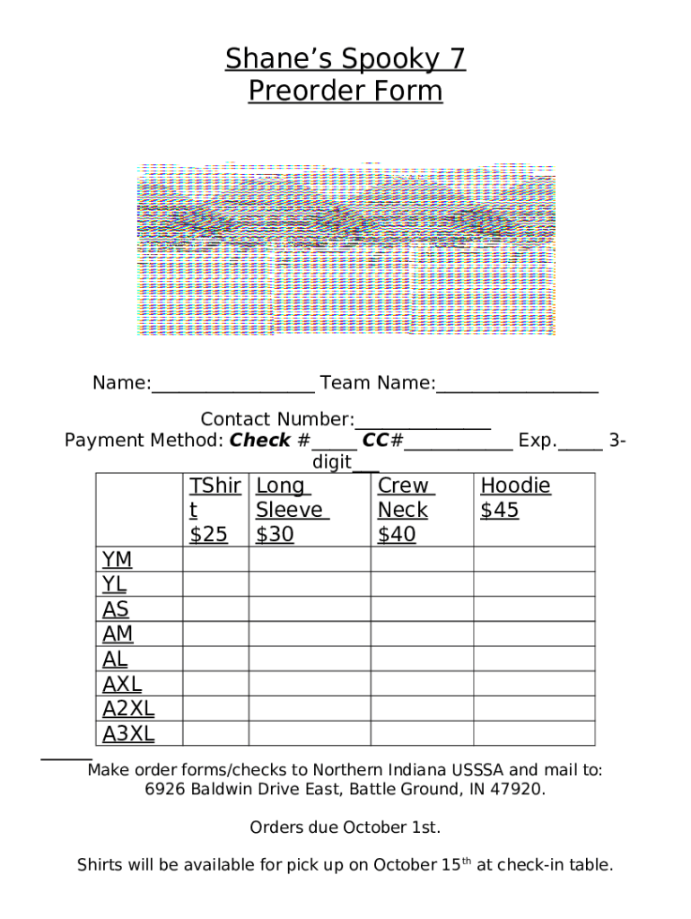 Shane's Spooky 7 Preorder Doc Template | pdfFiller