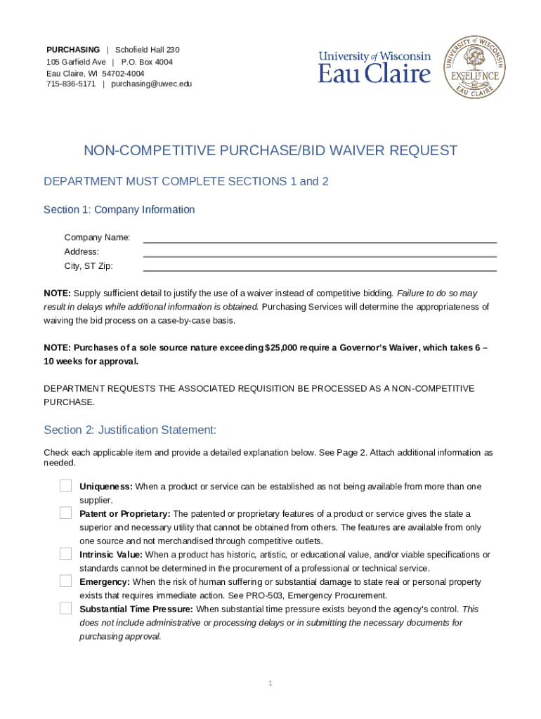 Sole Source Non-Competitive Purchase Request Doc Template | pdfFiller