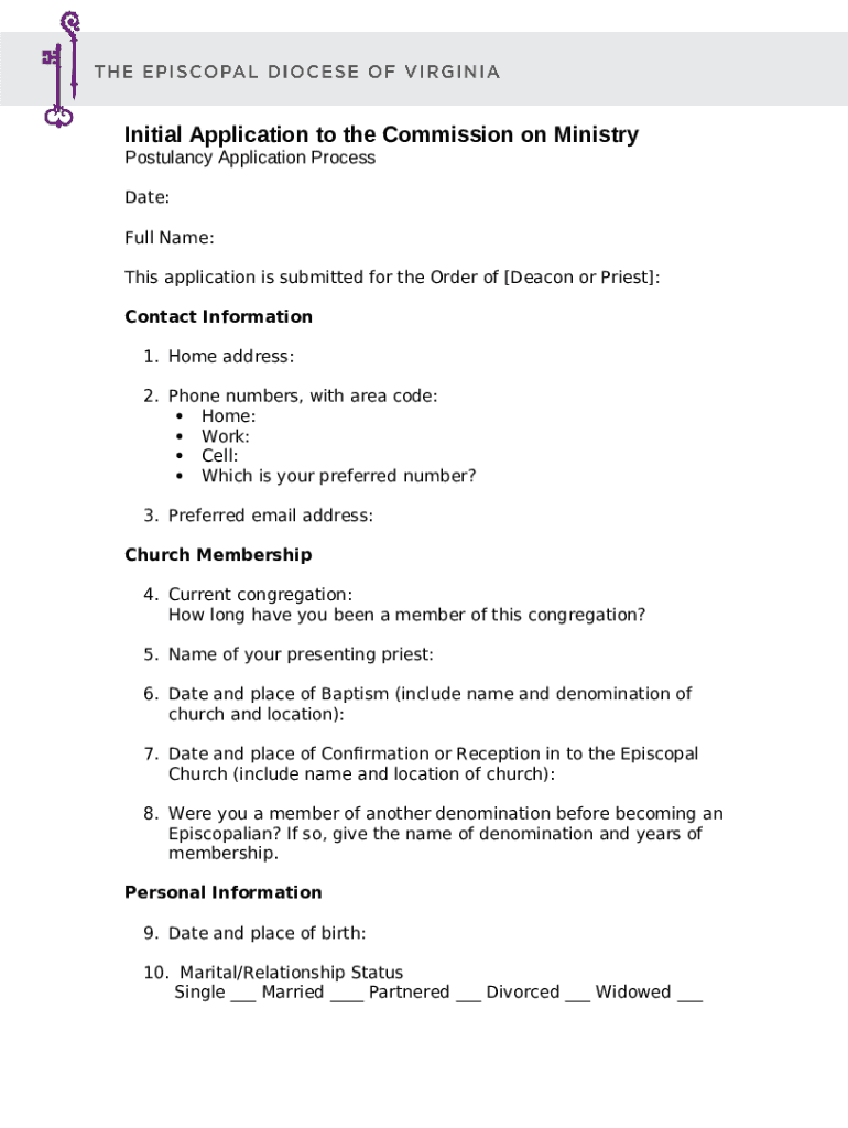 Making application for Deacon and Priest AEC&F Doc Template | pdfFiller