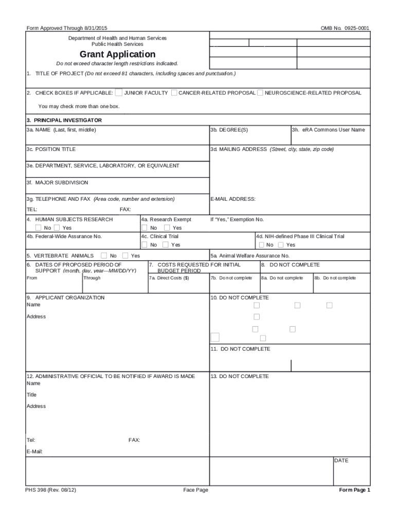 Budget Template - PHS 398 Program Projects Straight Doc Template ...