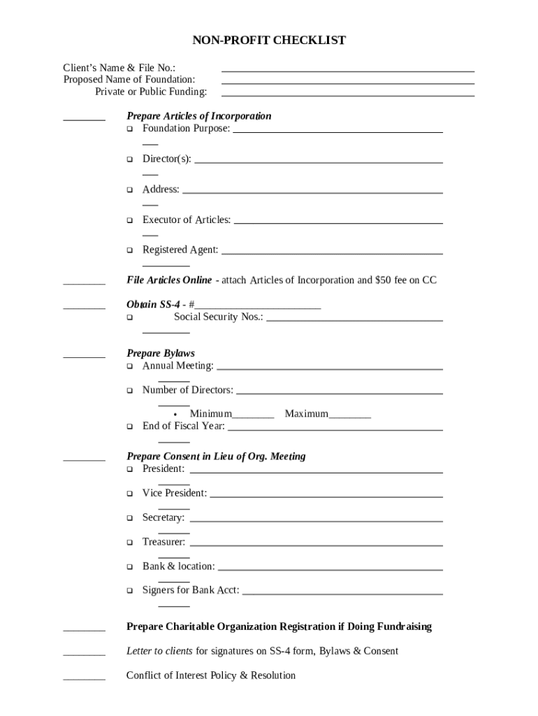 Client interview checklist for a Nonprofit Corporate Outfit ... Doc ...