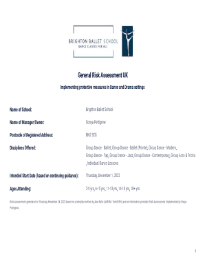 Fillable Online Pullums Dance Academy General Risk Assessment & ... Fax ...