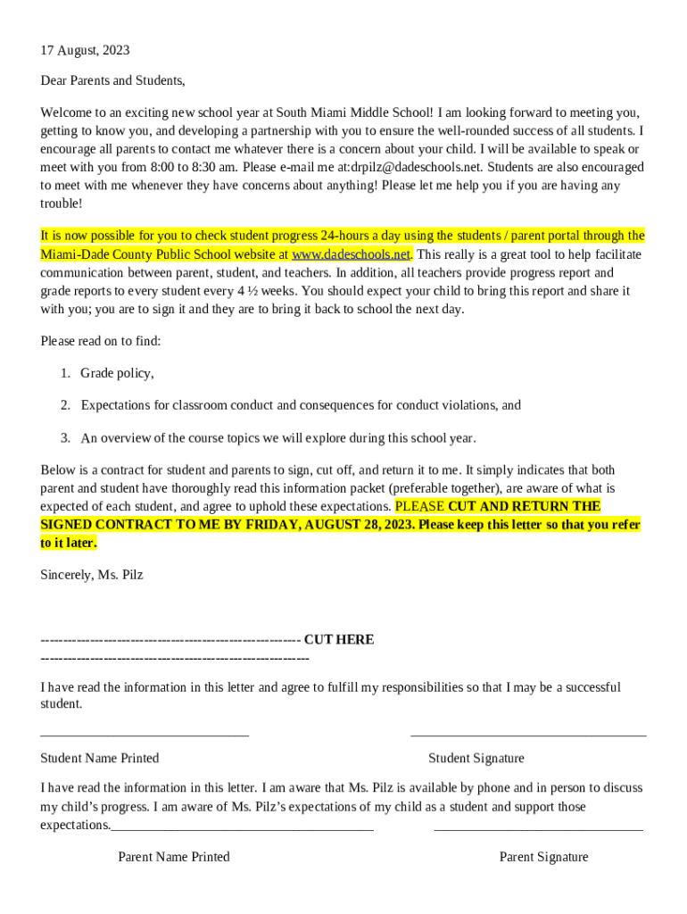 Dear Parents, Guardians and Families Doc Template | pdfFiller
