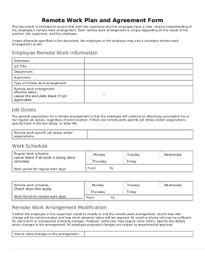 Remote Work Plan and Agreement Doc Template | pdfFiller