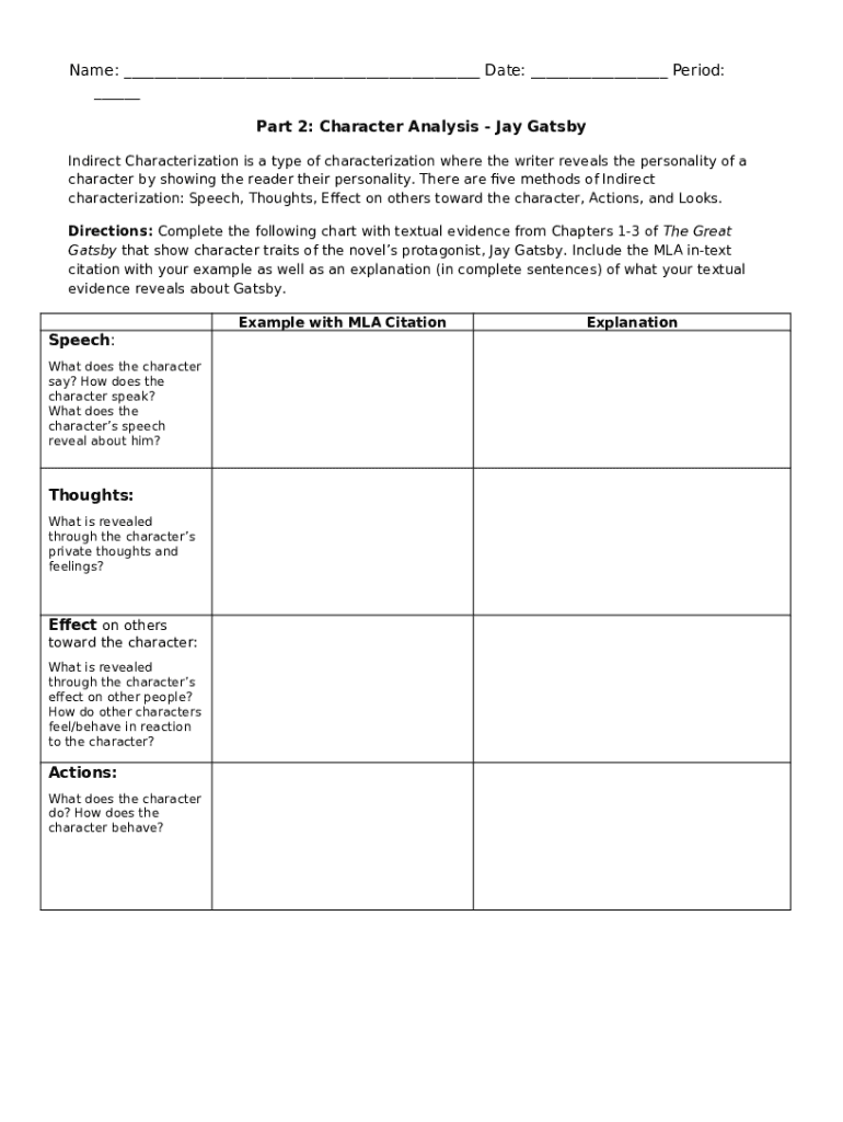 Jay Gatsby Character Analysis in The Great ... Doc Template | pdfFiller