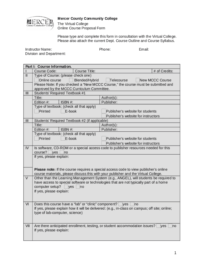 Mercer Online Documents - MCCC Teach Home Doc Template | pdfFiller