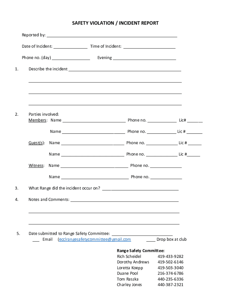 Fillable Online SAFETY VIOLATION / INCIDENT REPORT Fax Email Print ...