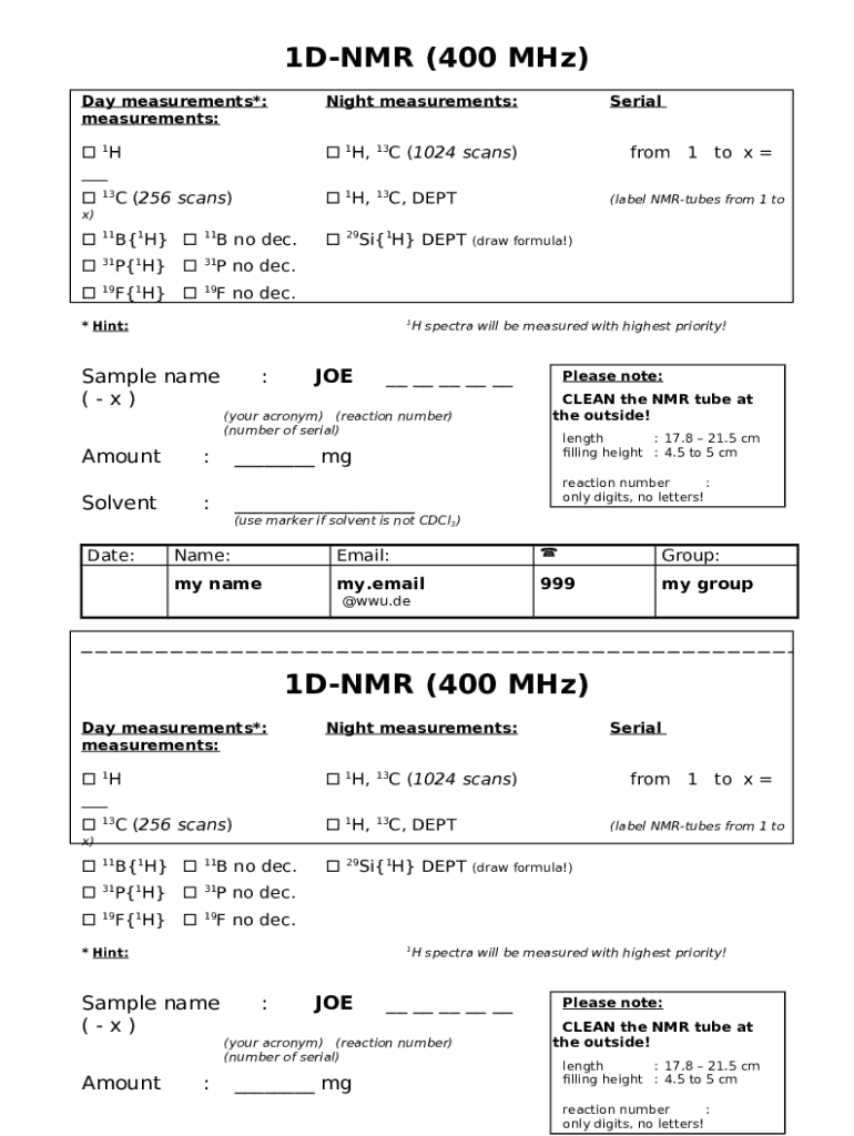 NMR Sample PreparationChemical Instrumentation Facility Doc Template | pdfFiller