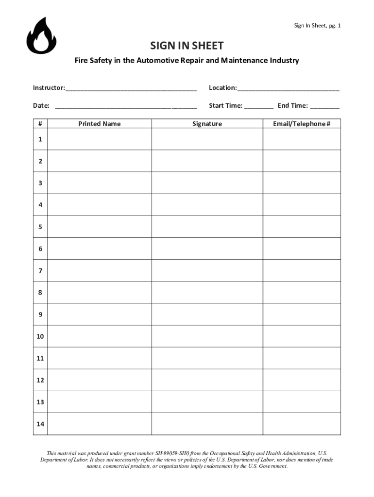 Fillable Online Fire Safety Sign-In Sheet Fax Email Print - pdfFiller
