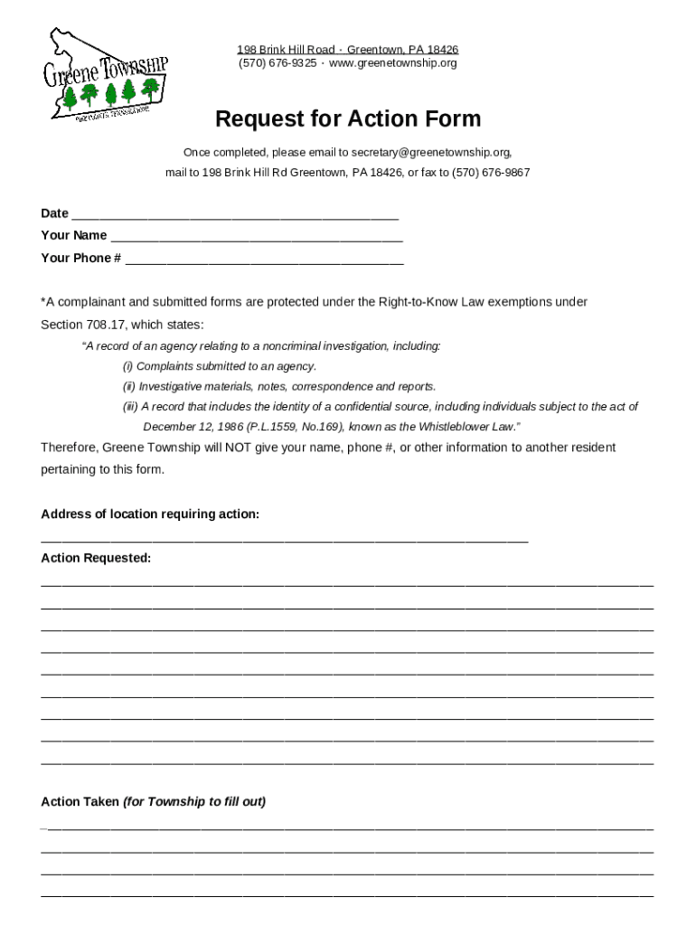 Request for Action - Greene Township Doc Template | pdfFiller