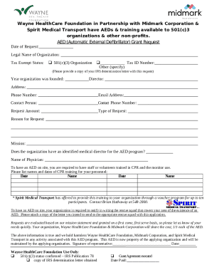 AED (Automatic External Defibrillator) Grant Request Doc Template | pdfFiller