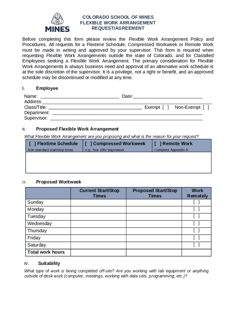 Mines Flextime Agreement Doc Template | pdfFiller