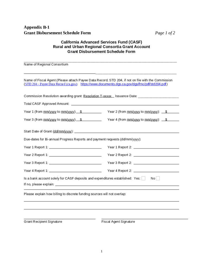 Appendix B-1 Grant Disbursement Schedule Page 1 of 2 Doc Template | pdfFiller