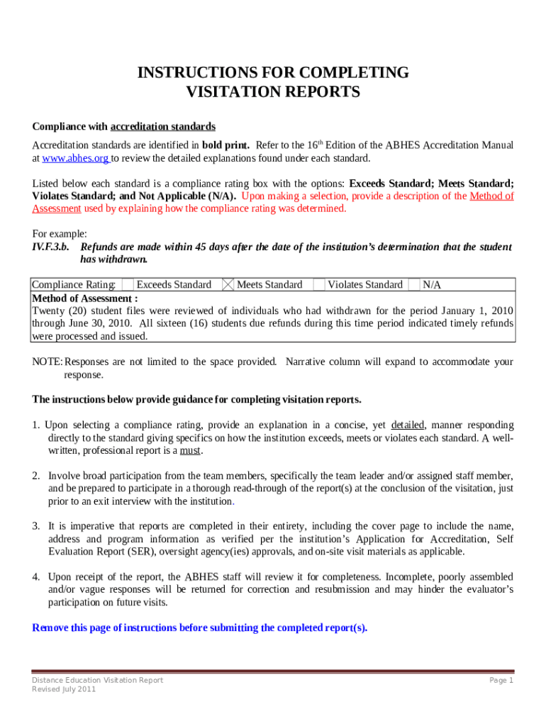INSTRUCTIONS FOR COMPLETING VISITATION REPORTS Doc Template | pdfFiller