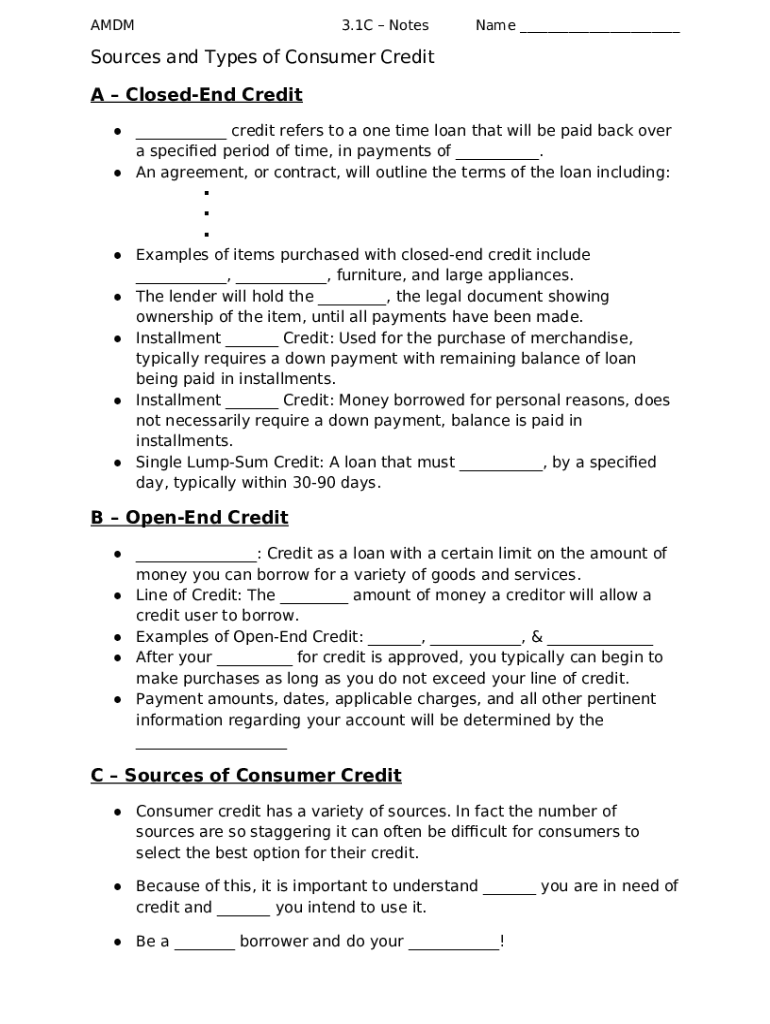 Closed-End Credit: What It Is and How It Works Doc Template | pdfFiller