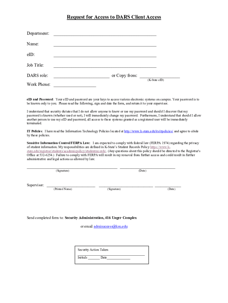 Fillable Online DARS Client Access Request Form. ... Fax Email Print ...