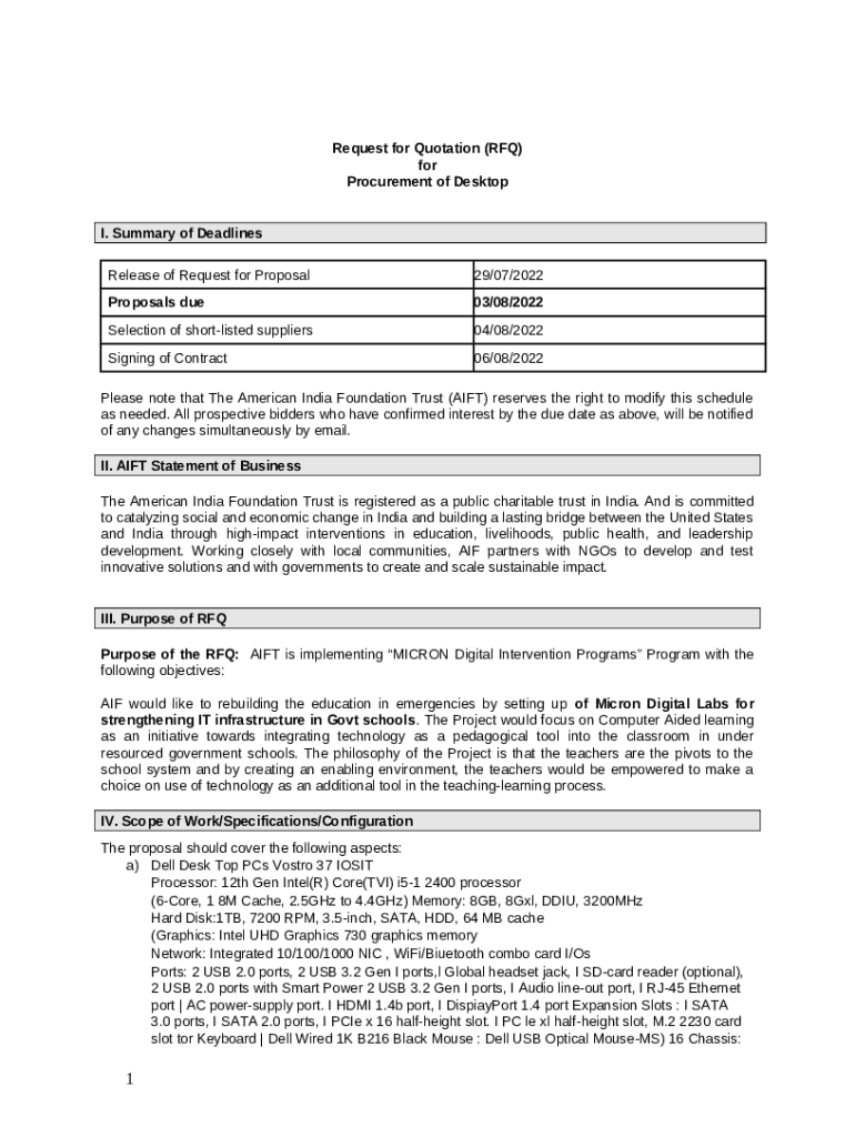 Procurement of Desktop Doc Template | pdfFiller