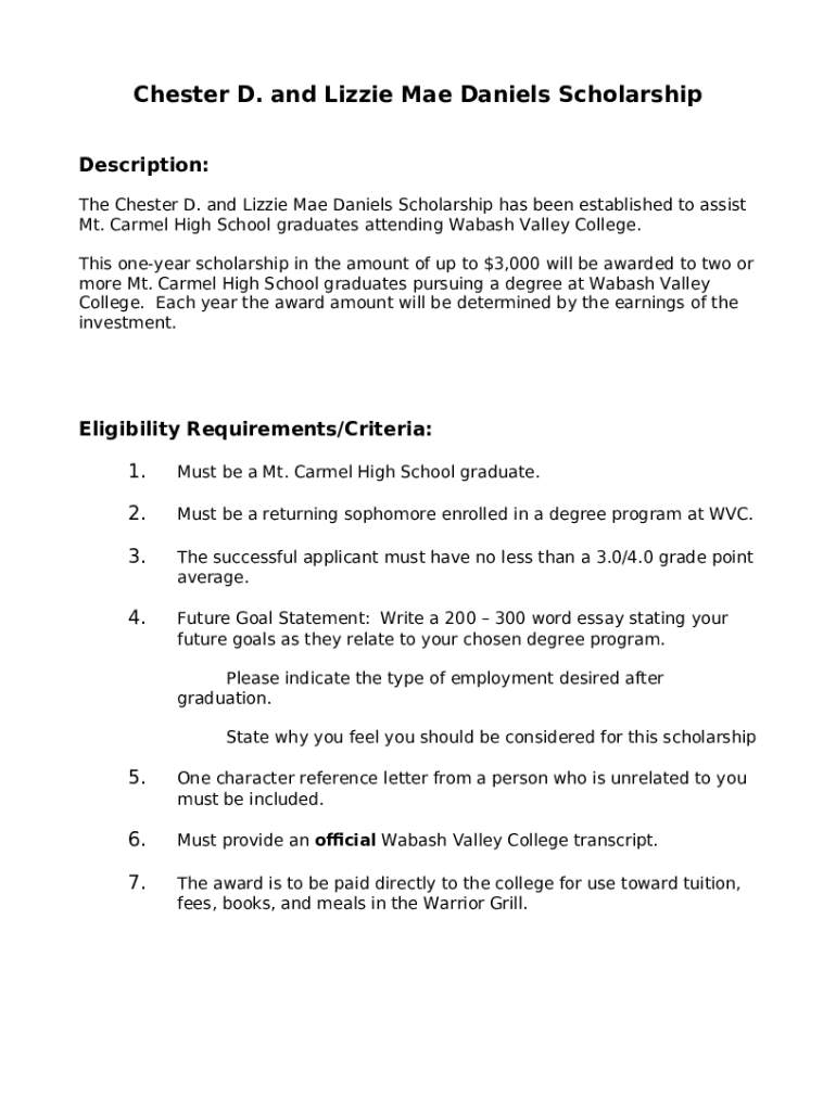 Daniels scholarship pays the way for four area high school ... Doc Template | pdfFiller