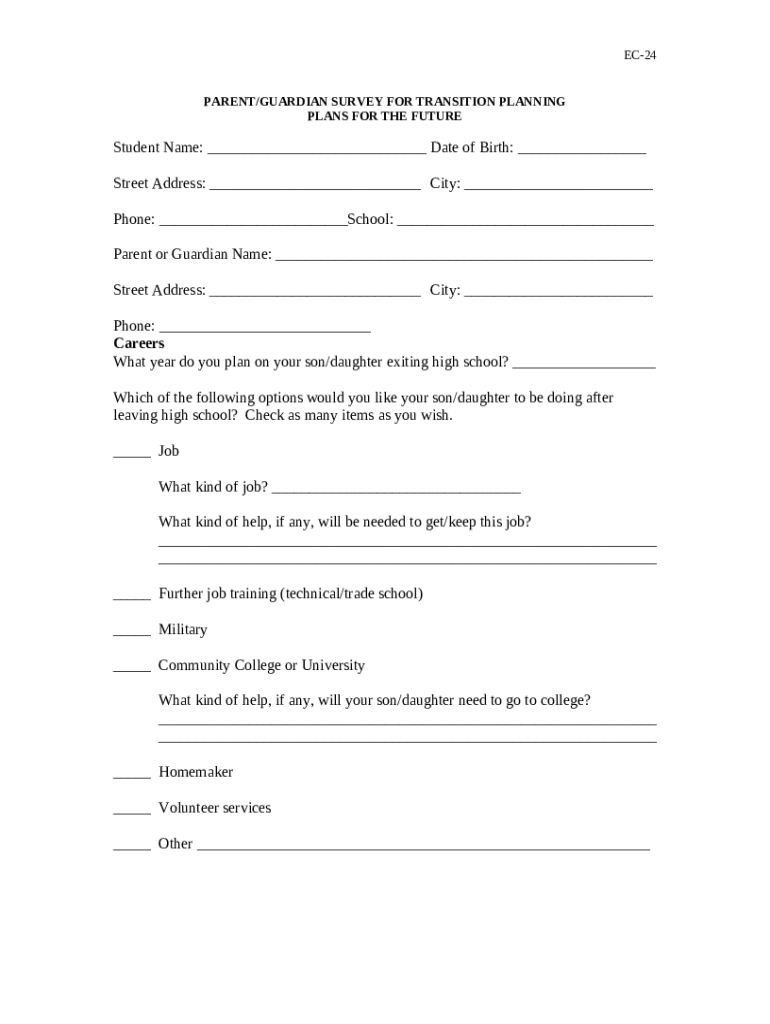 Kindergarten Individual Transition Plan - Sample Doc Template | pdfFiller