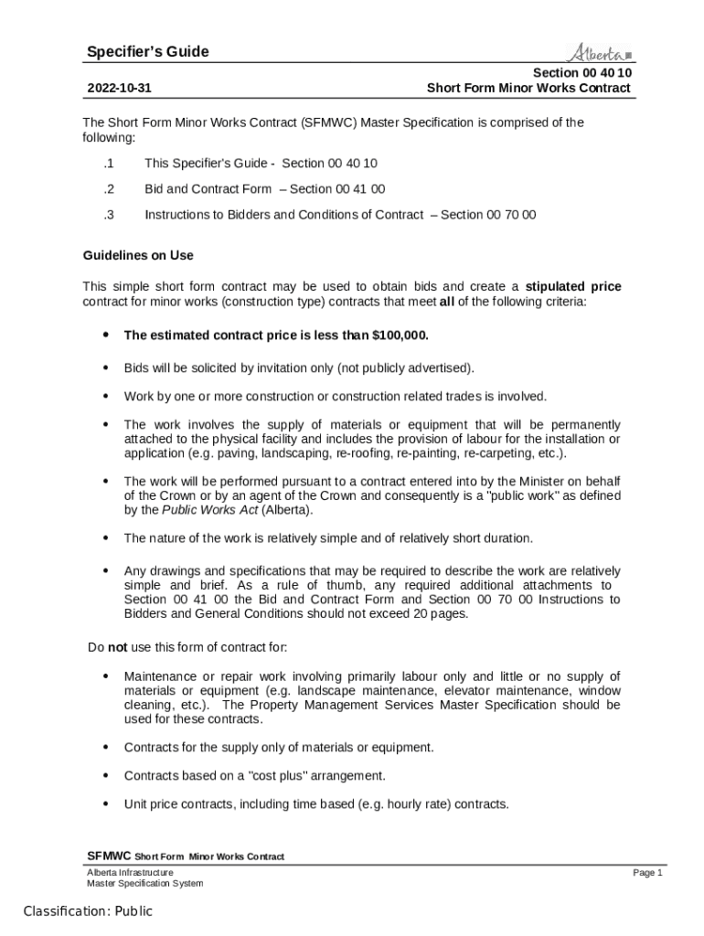 00 40 10SFMWC - Specifiers Guide. Short Minor Works Contract (SFMWC ...