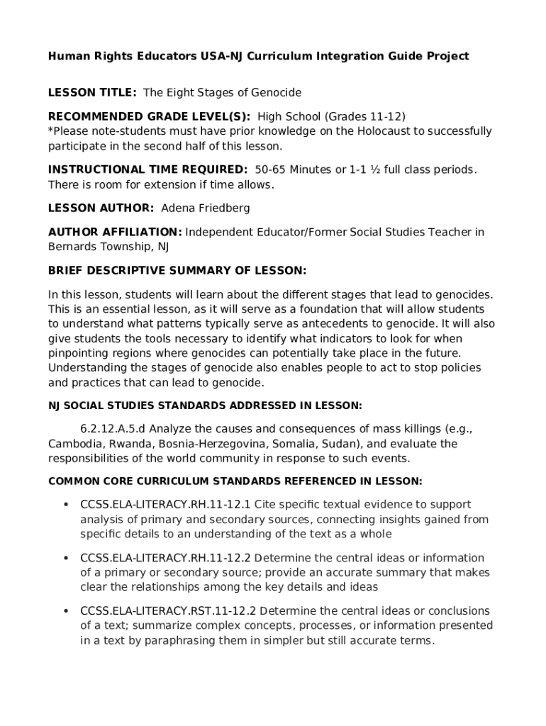 LESSON TITLE: The Eight Stages of Genocide Doc Template | pdfFiller