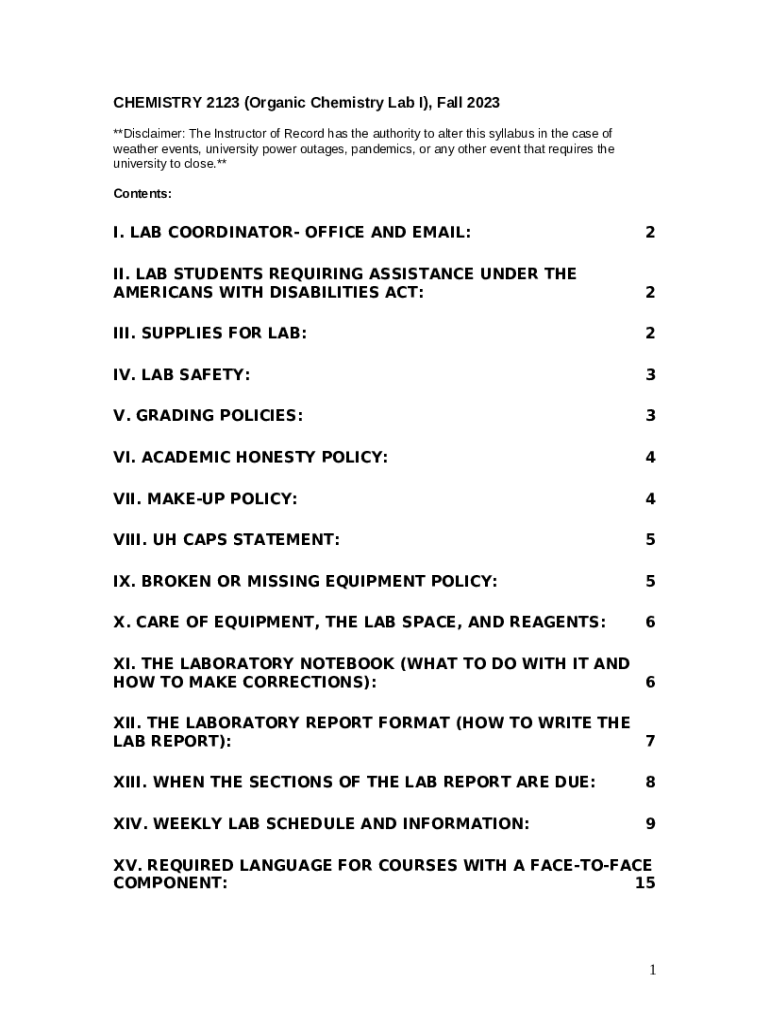 Lab Safety, Grading Policies, and Lab Supplies for Organic Doc Template ...