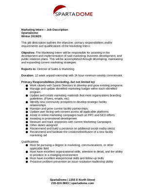 Marketing Intern Job Description Sample Template Doc Template | pdfFiller