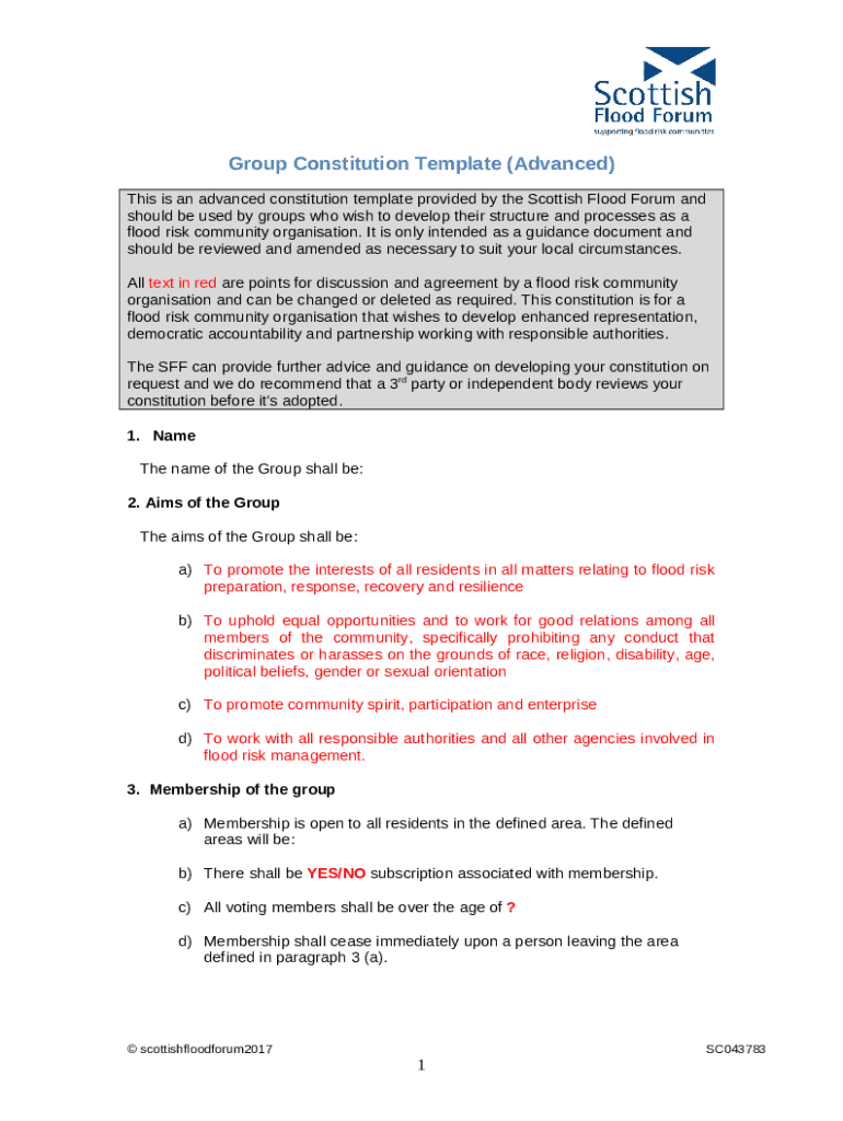 Group Constitution Template (Advanced) - Scottish Flood Forum Doc Template | pdfFiller