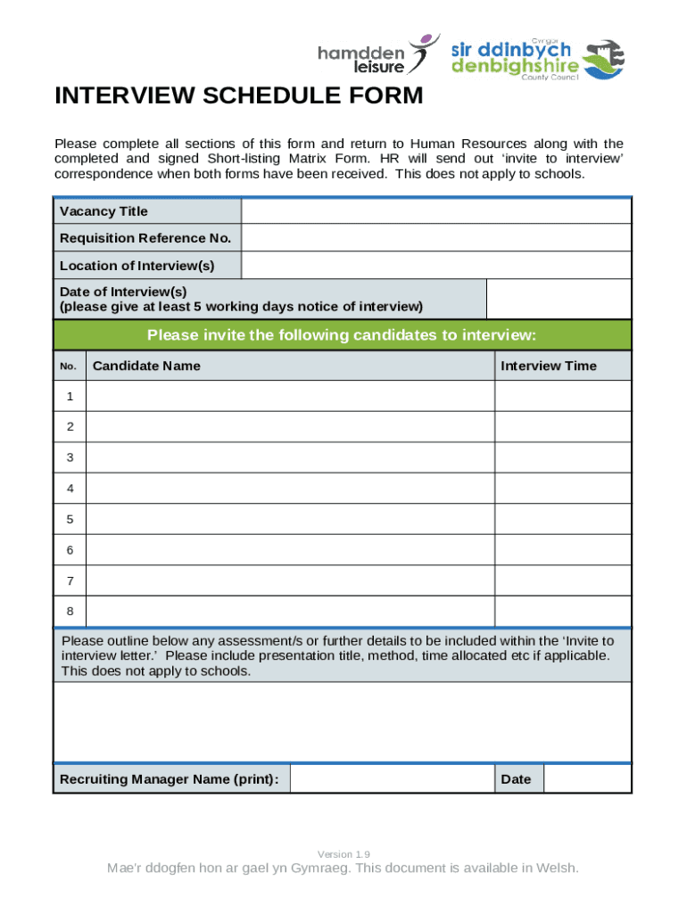 Interview Schedule Doc Template | pdfFiller