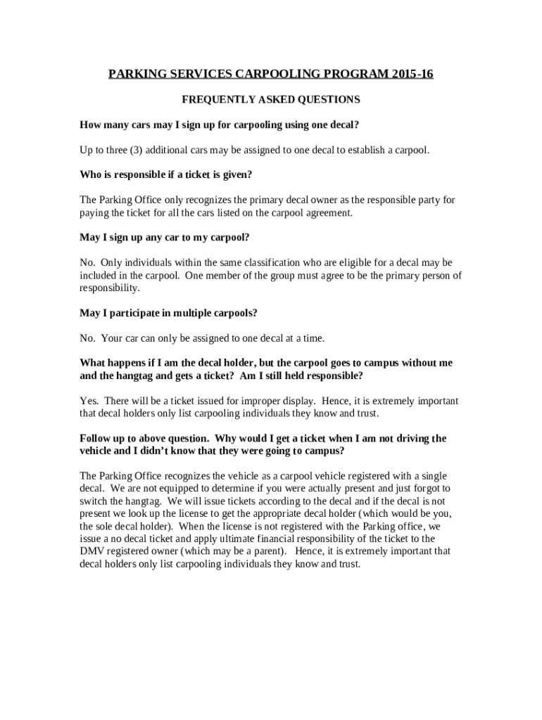 Carpool Permit FAQParking and Transportation Services Doc Template ...