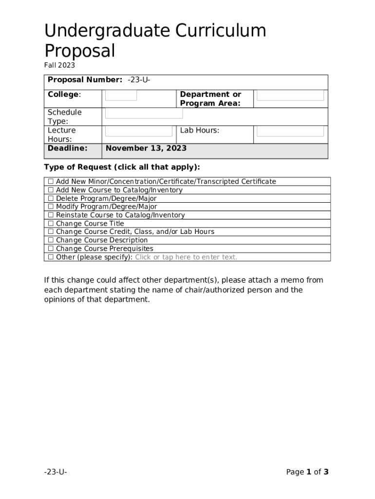 Undergrad Curriculum . UCC Proposal Doc Template | pdfFiller